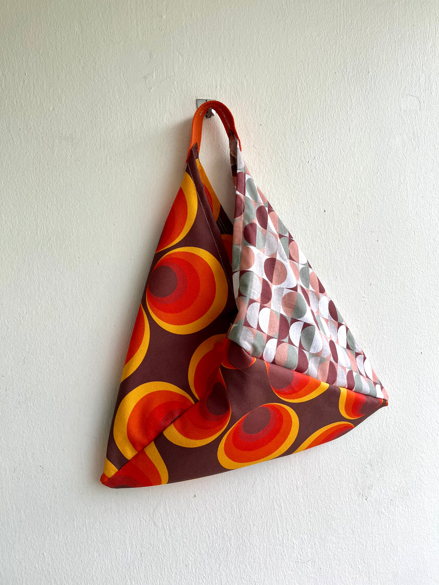 Bento tote bag , origami Japanese inspired bag , fabric triangle shoul ...