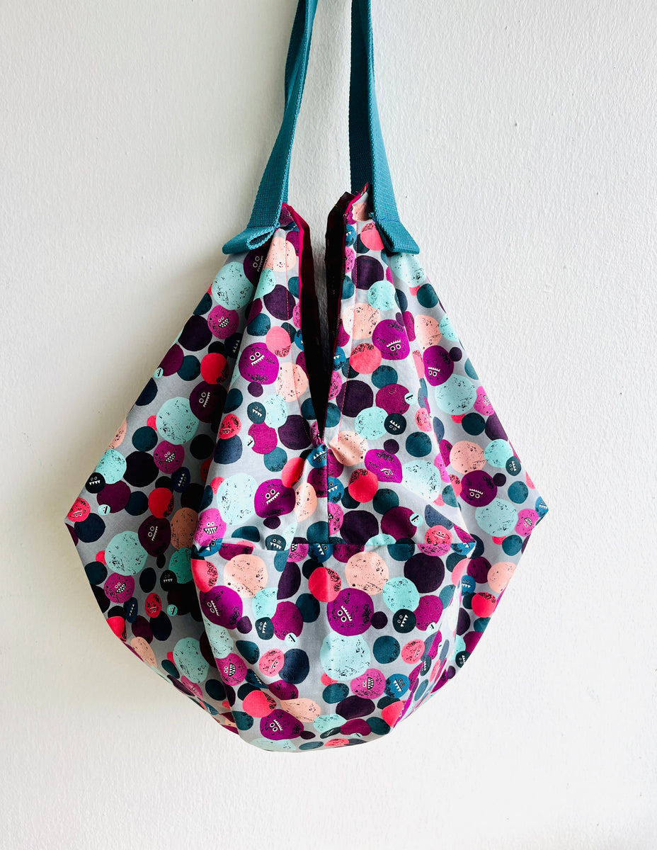 Origami sac bag , reversible fabric bag , Japanese inspired shoulder b ...