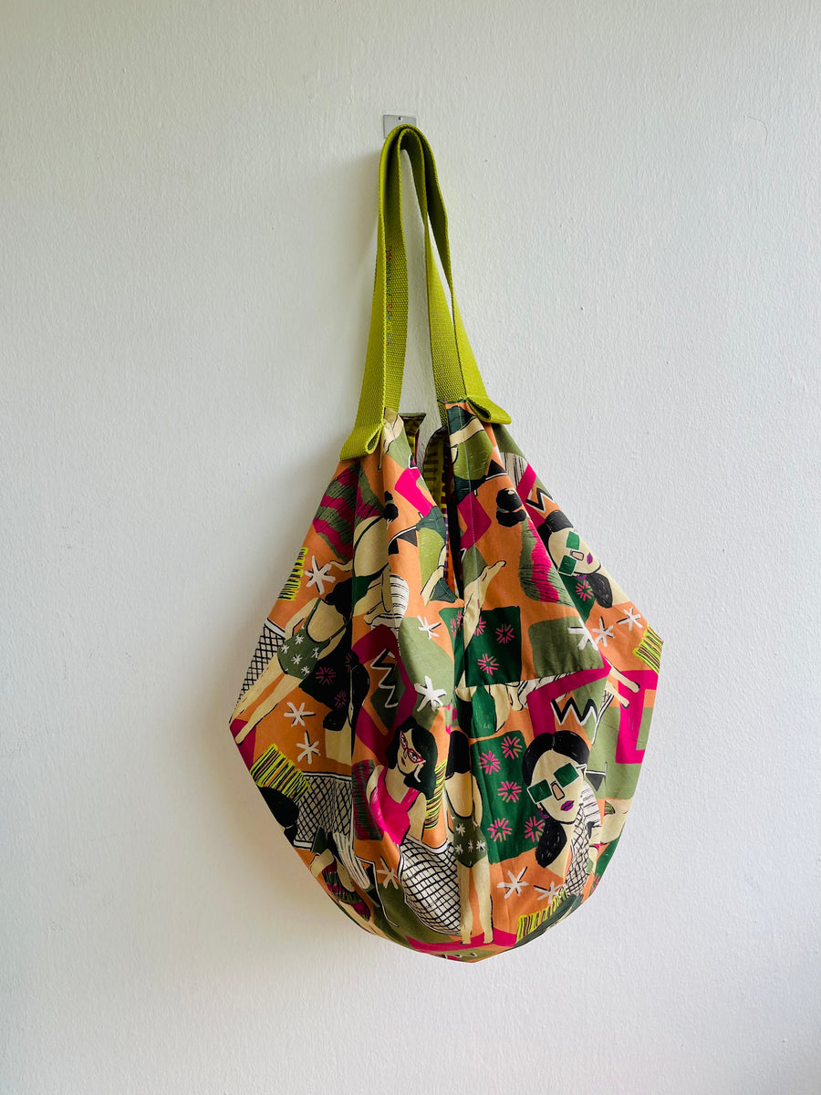 Colorful origami sac , reversible shoulder fabric bag , Japanese inspi ...