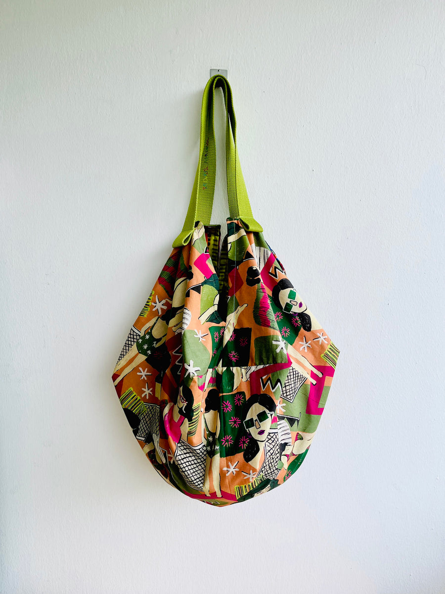 Colorful origami sac , reversible shoulder fabric bag , Japanese inspi ...